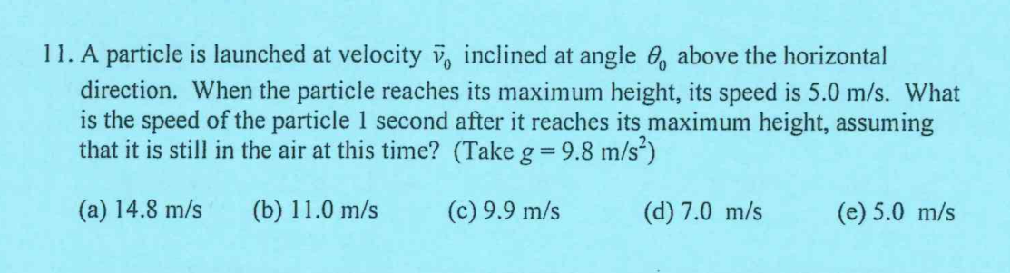 Solved 11. A particle is launched at velocity v0 inclined at | Chegg.com