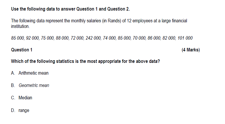 [Solved]: Use the following data to answer Question 1 and