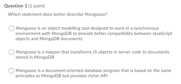 Solved Question 3 (1 point) Mongoose provides a number of | Chegg.com