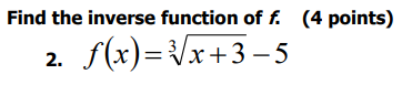 Solved Find the inverse function of f. (4 points) 2. | Chegg.com
