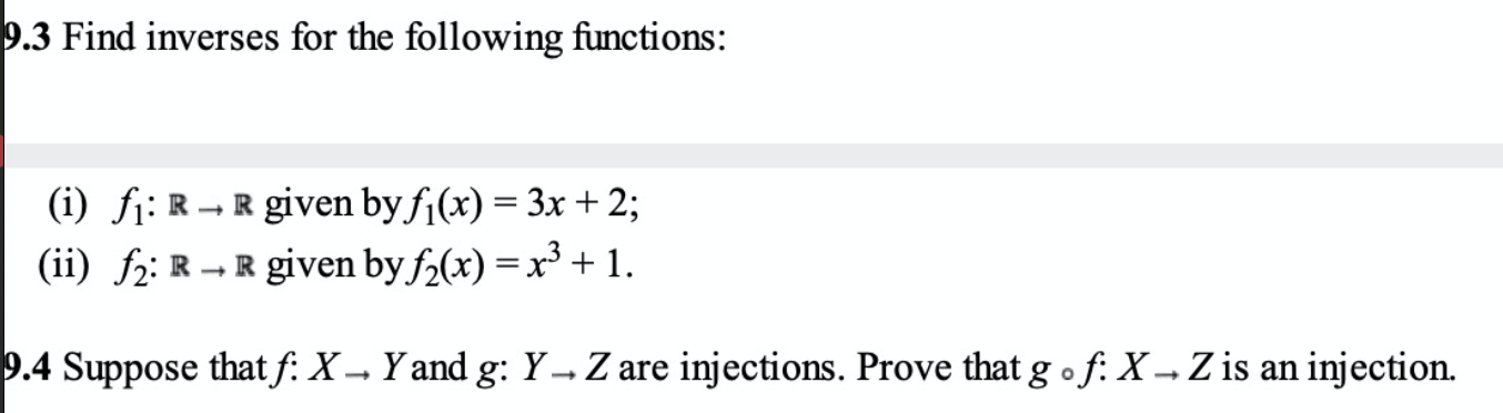 Solved 9.3 Find inverses for the following functions: (i) | Chegg.com