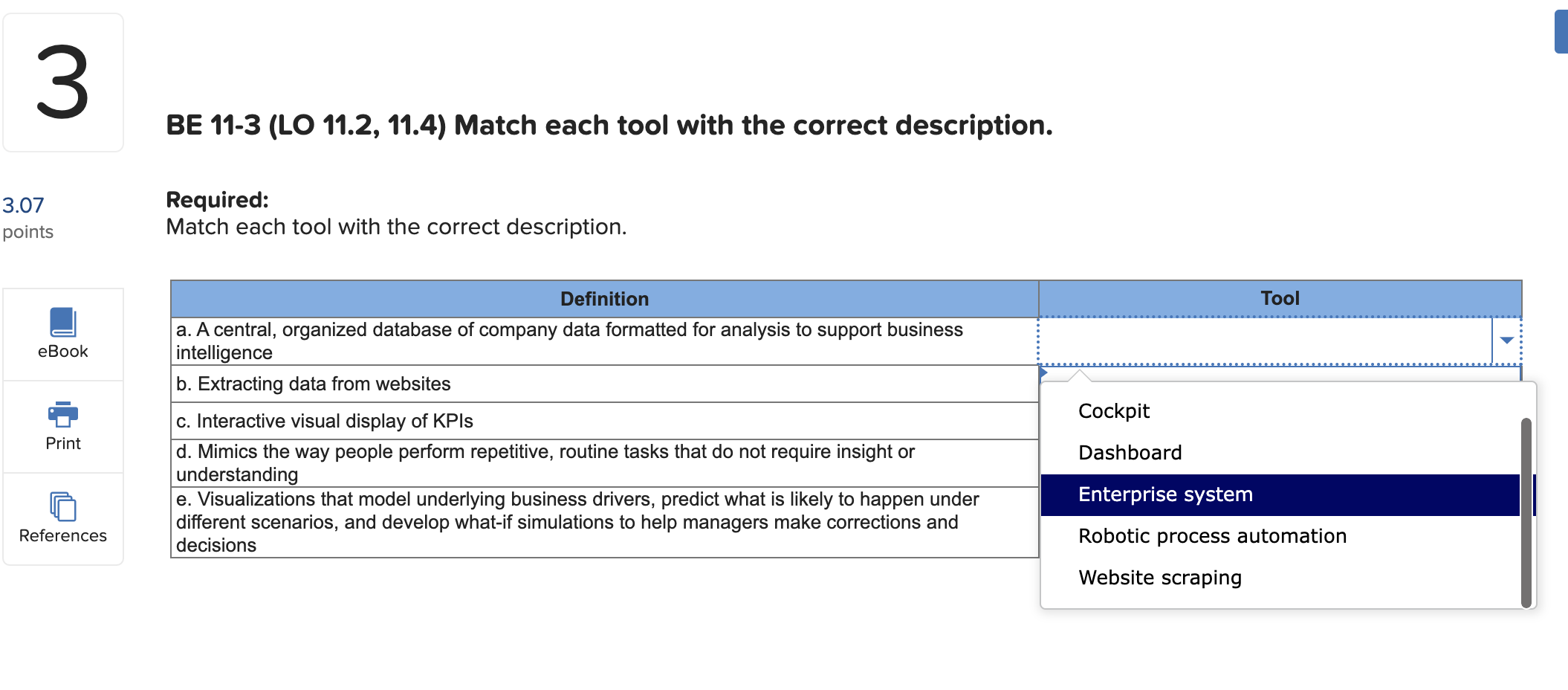 Solved BE 11-3 (LO 11.2, 11.4) Match each tool with the | Chegg.com