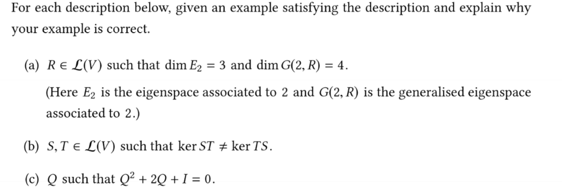 Solved For each description below, given an example | Chegg.com