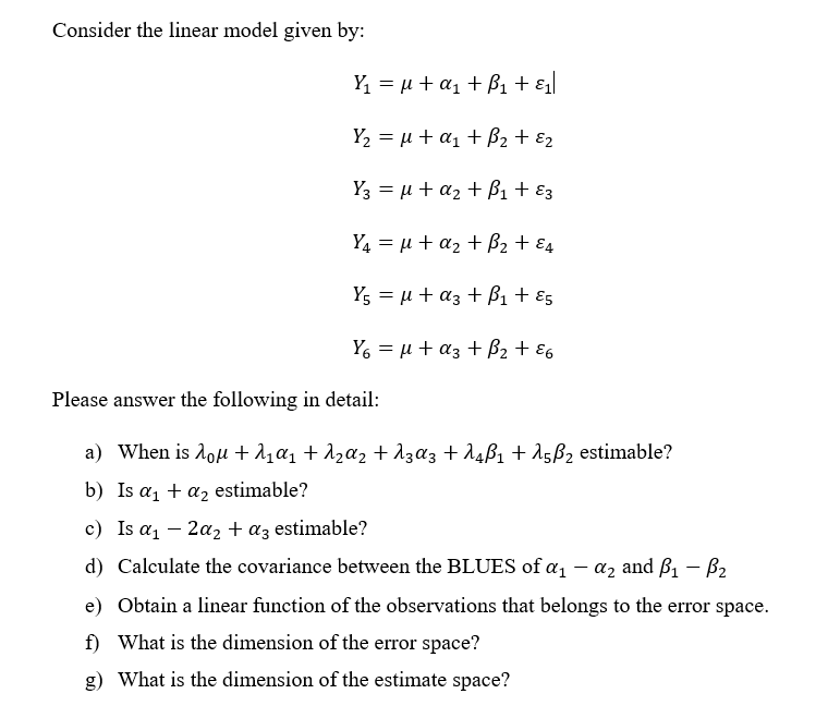 Solved Consider the linear model given by: | Chegg.com