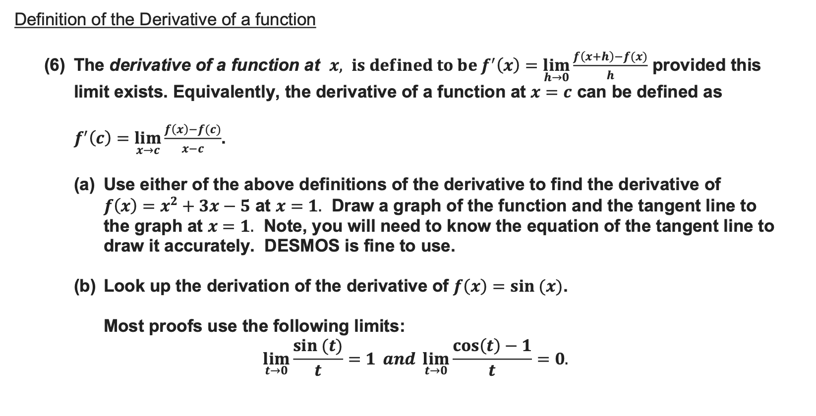Solved Definition of the Derivative of a function (6) The | Chegg.com