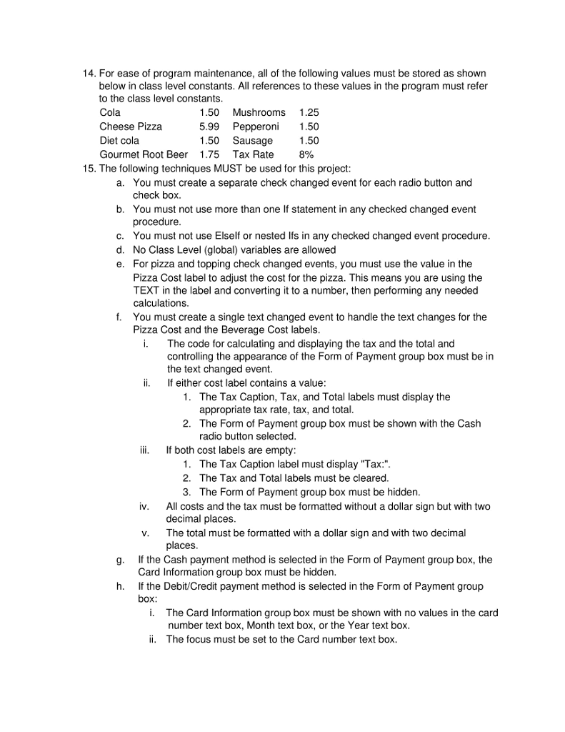 Visual Basic Radio Button Project SPECIFICATIONS You | Chegg.com
