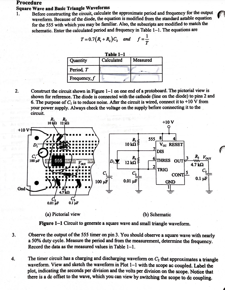 Objectives - Construct a 555 timer circuit to | Chegg.com