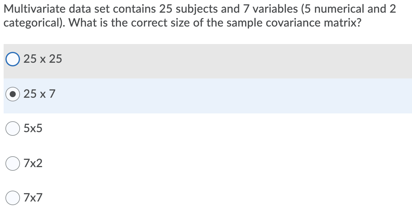 Solved Multivariate data set contains 25 subjects and 7 | Chegg.com