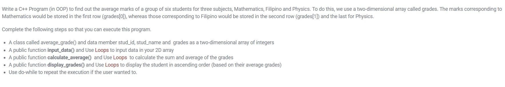 Solved Write A C Program In Oop To Find Out The Average
