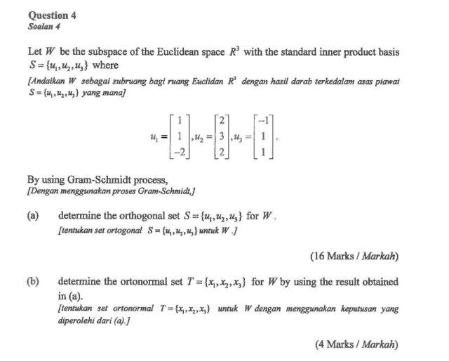 Solved Let W be the subspace of the Euclidean space R3 with | Chegg.com