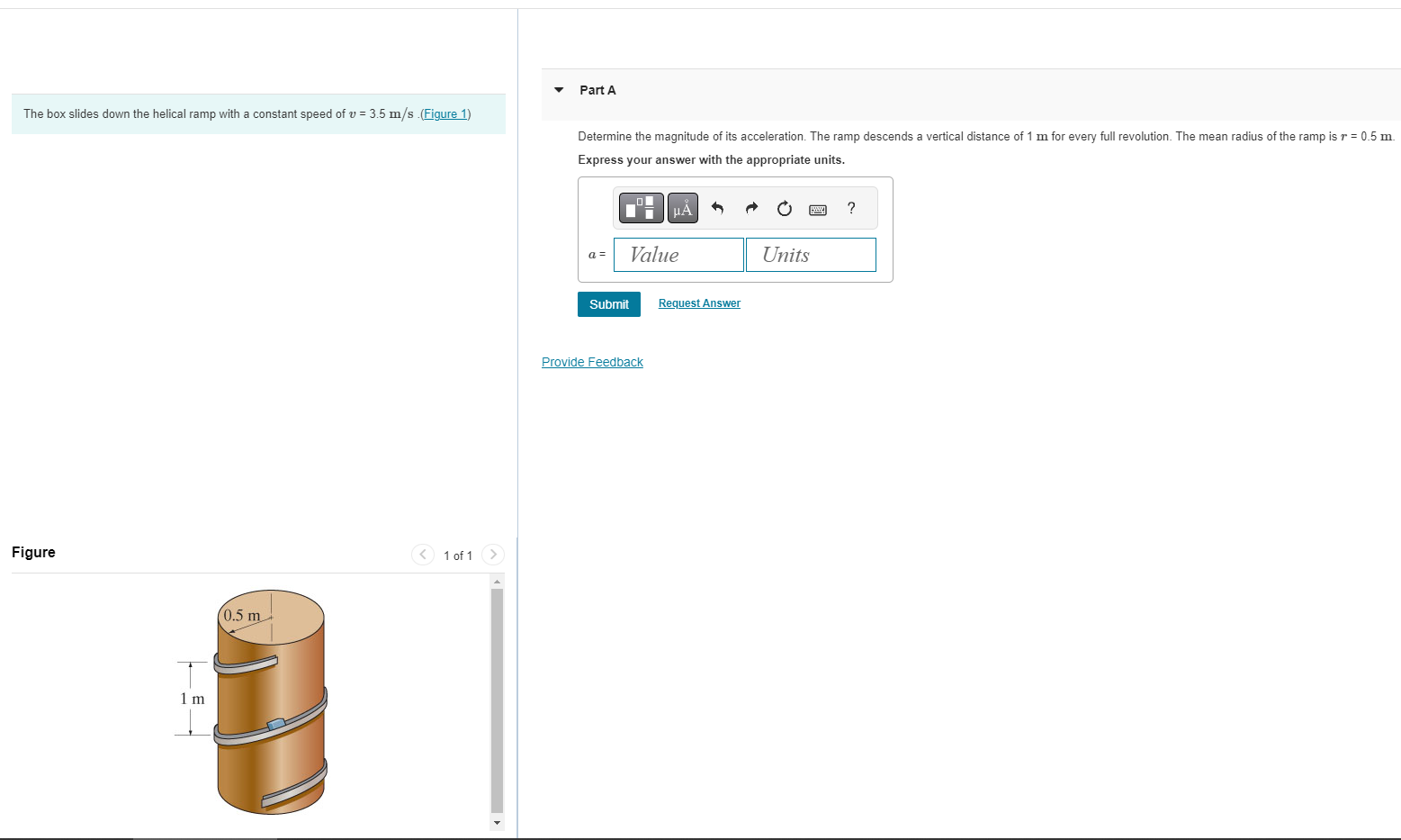 Solved The box slides down the helical ramp with a constant | Chegg.com
