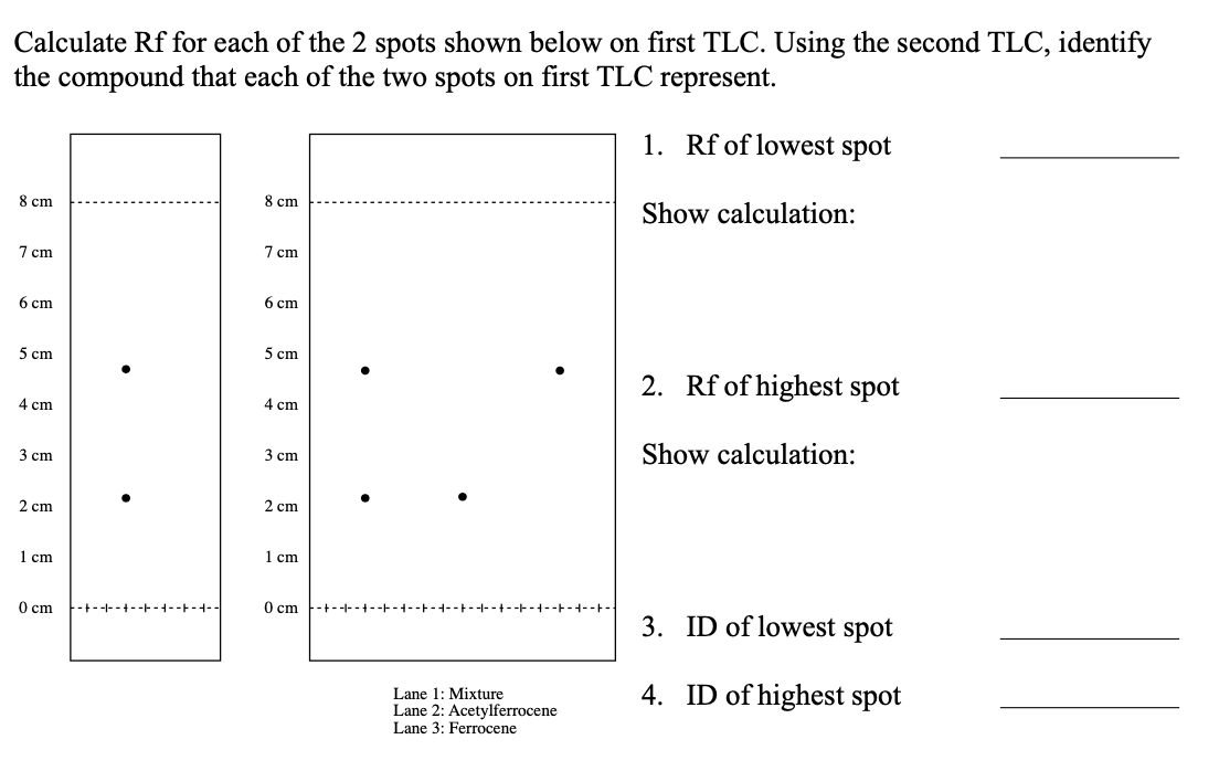 Solved Calculate Rf for each of the 2 spots shown below on | Chegg.com
