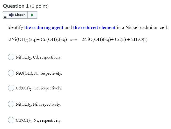 Solved Question 1 (1 point) Listen Identify the reducing | Chegg.com