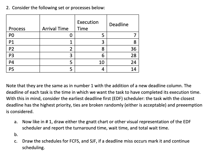 Solved 2. Consider the following set or processes below: | Chegg.com