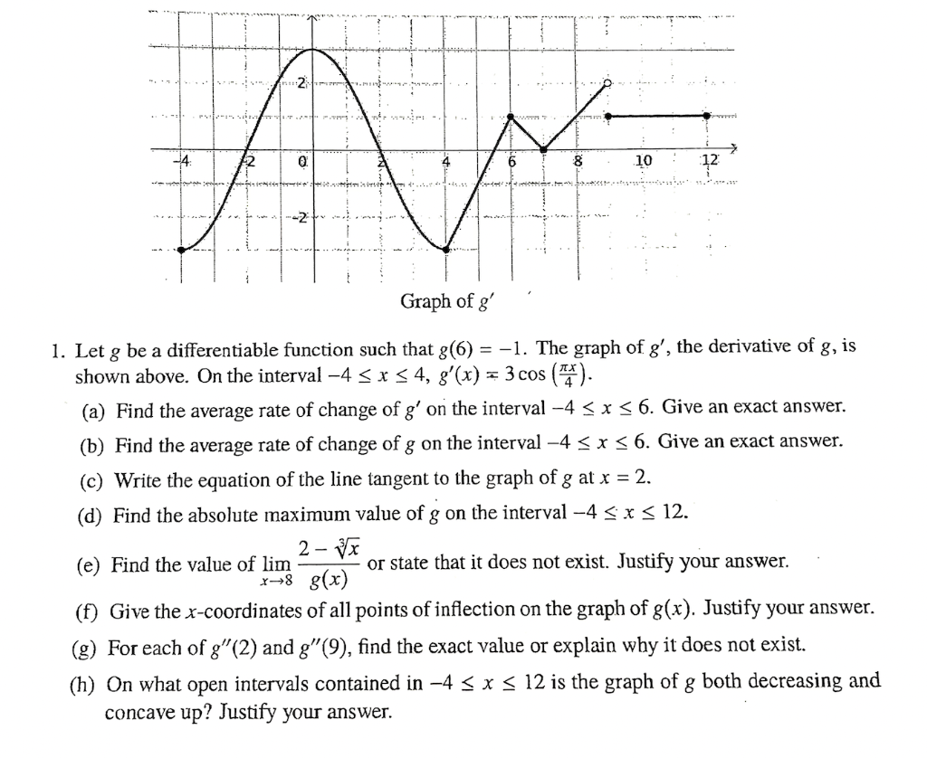 Solved 1. Let g be a differentiable function such that | Chegg.com