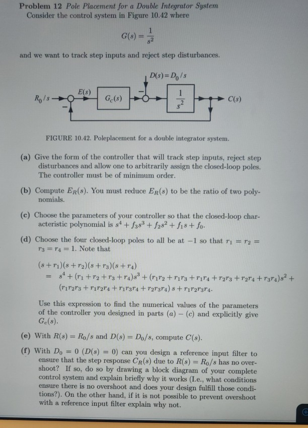 Problem 12 Pole Placement For A Double Integrator