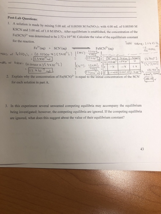 Solved 2.) Explain why the concentration of Fe(SCN)2+ is | Chegg.com