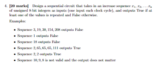 Solved 4. [20 marks] Design a sequential circuit that takes | Chegg.com
