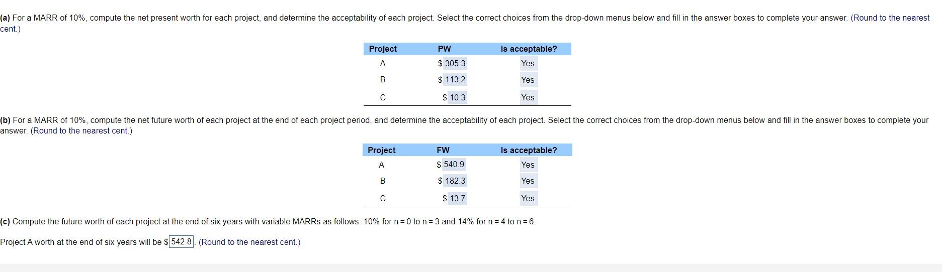 Solved (a) For a MARR of 10%, compute the net present worth | Chegg.com