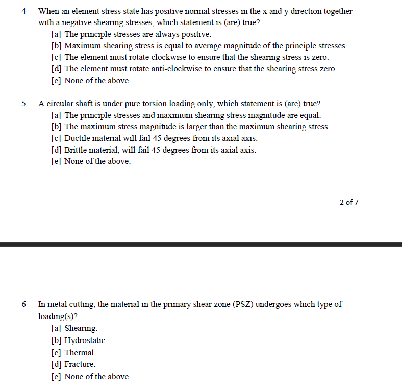 Solved 4 When an element stress state has positive normal | Chegg.com