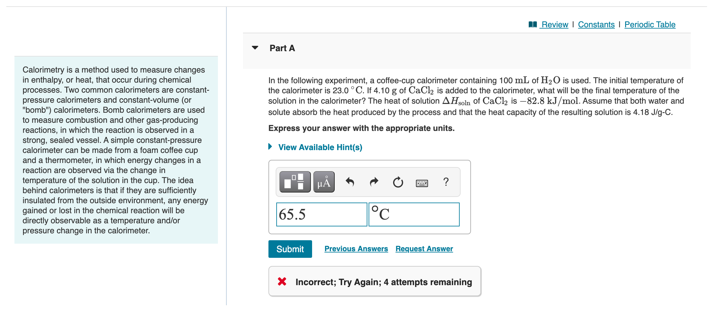 Solved A Review I Constants I Periodic Table A calorimeter | Chegg.com