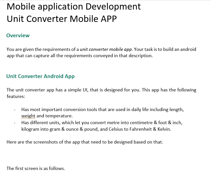 Mobile application Development Unit Converter Mobile | Chegg.com