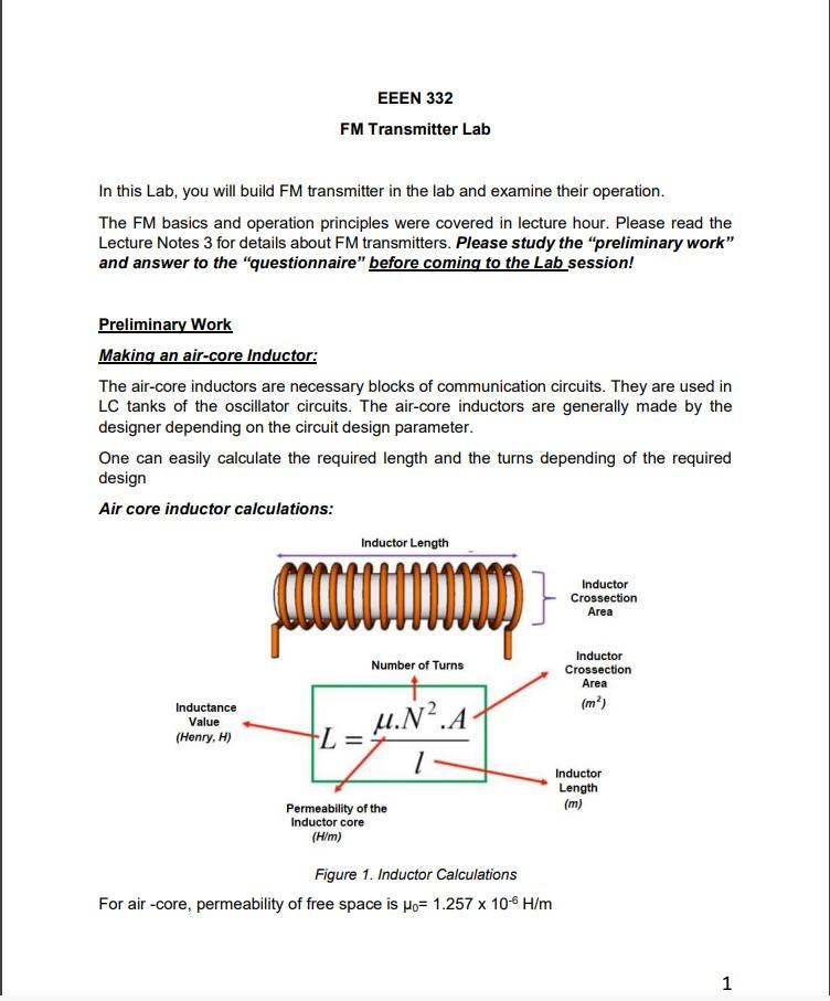 Solved EEEN 332 FM Transmitter Lab In this Lab, you will | Chegg.com