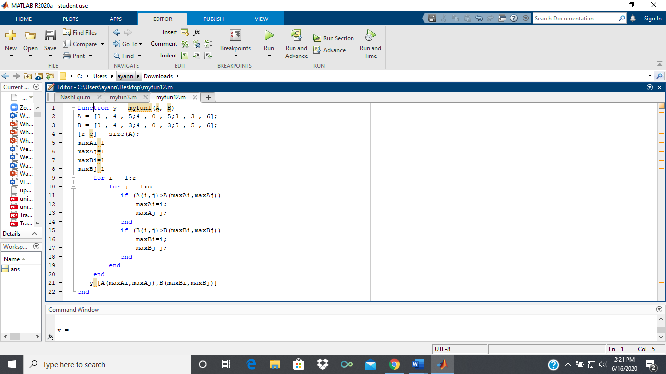 Solved MATLAB R2020a - student use х HOME PLOTS APPS EDITOR | Chegg.com