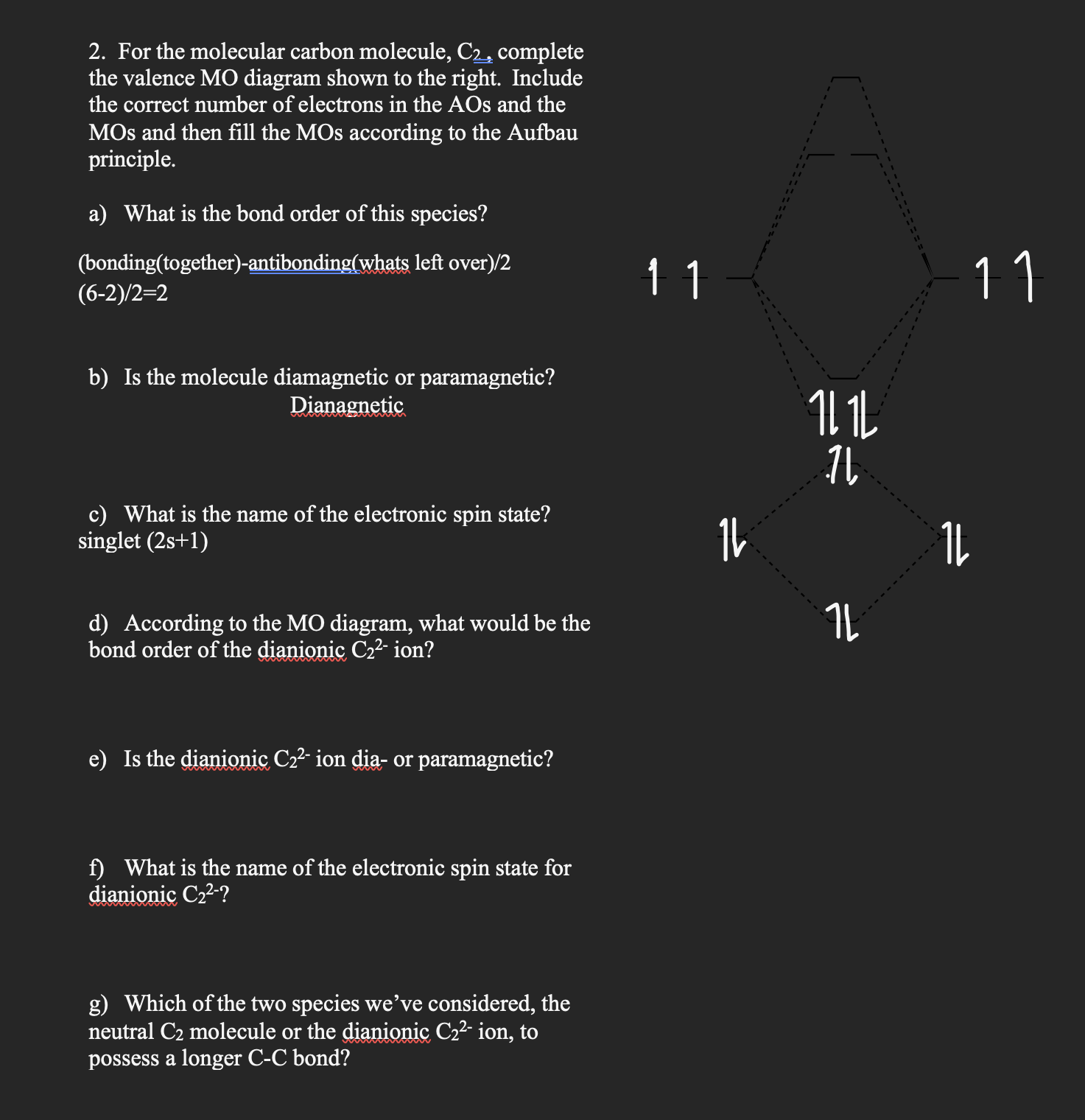Solved 2. For the molecular carbon molecule, C2, complete | Chegg.com