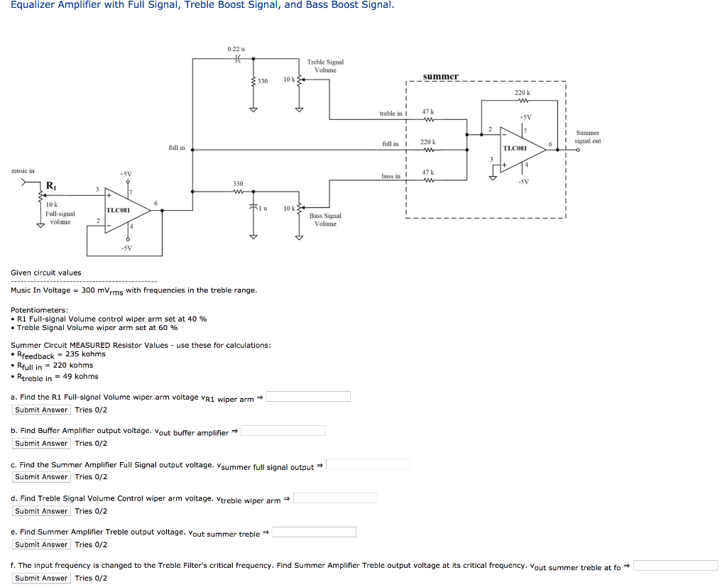 Equalizer Amplifier with Full Signal, Treble Boost | Chegg.com