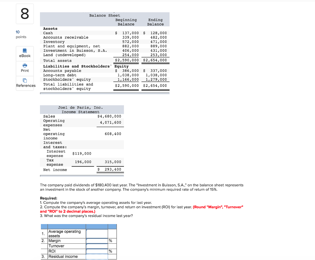 Solved 8 Balance Sheet Beginning Balance Ending Balance | Chegg.com