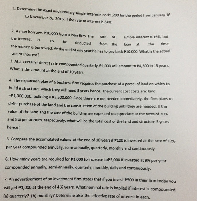 Solved 1. Determine the exact and ordinary simple interests | Chegg.com