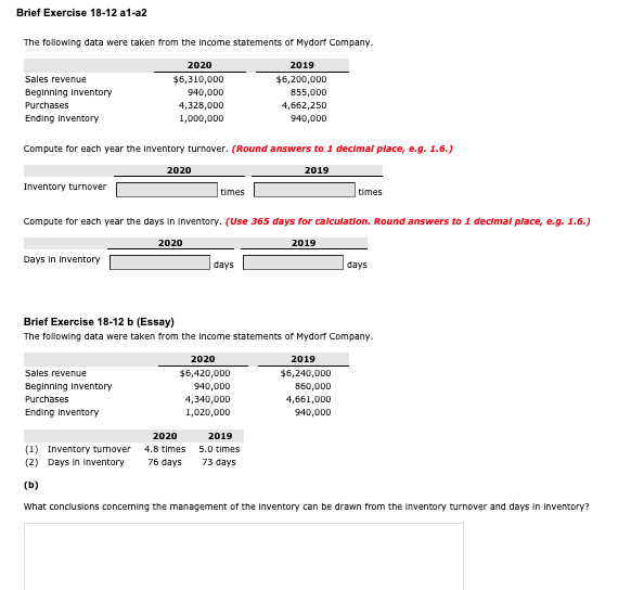 Solved Brief Exercise 18-12 a1-a2 The following data were | Chegg.com