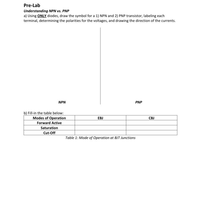 Solved Pre-Lab Understanding NPN vs. PNP a) Using ONLY | Chegg.com