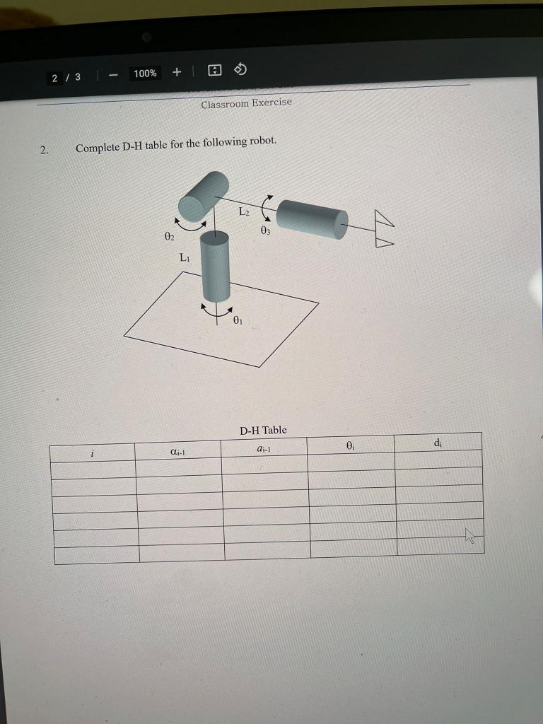 Solved 2 / 3 100% + Classroom Exercise 2. Complete D-H table | Chegg.com