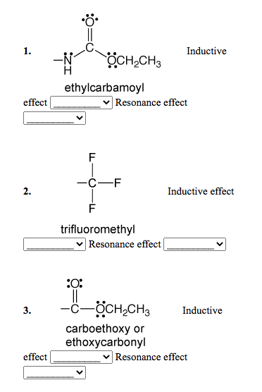 Solved 1. Inductive OCH CH3 ethylcarbamoyl Resonance effect | Chegg.com