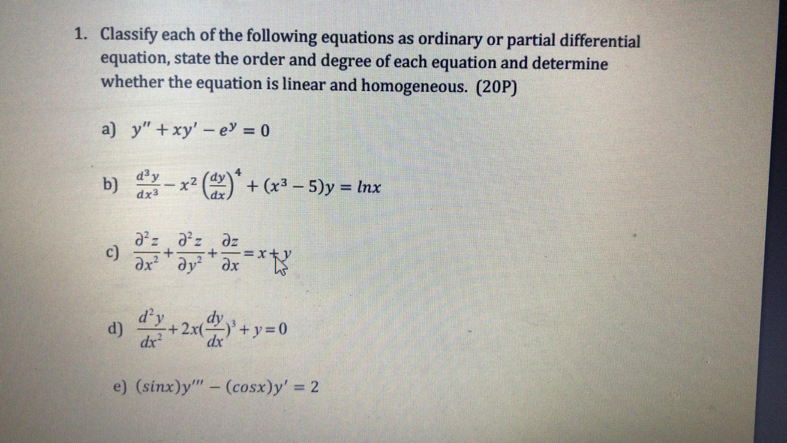 Solved 1. Classify each of the following equations as | Chegg.com