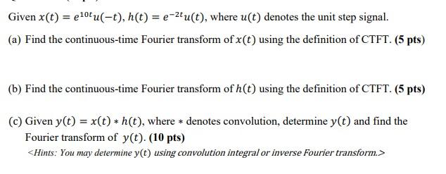 Solved Given x(t) = e101u(-t), h(t) = e-2tu(t), where u(t) | Chegg.com