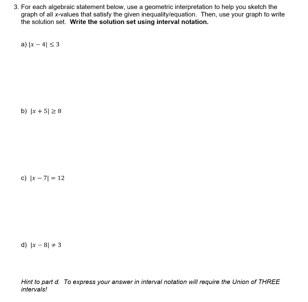 Solved 3. For each algebraic statement below, use a | Chegg.com