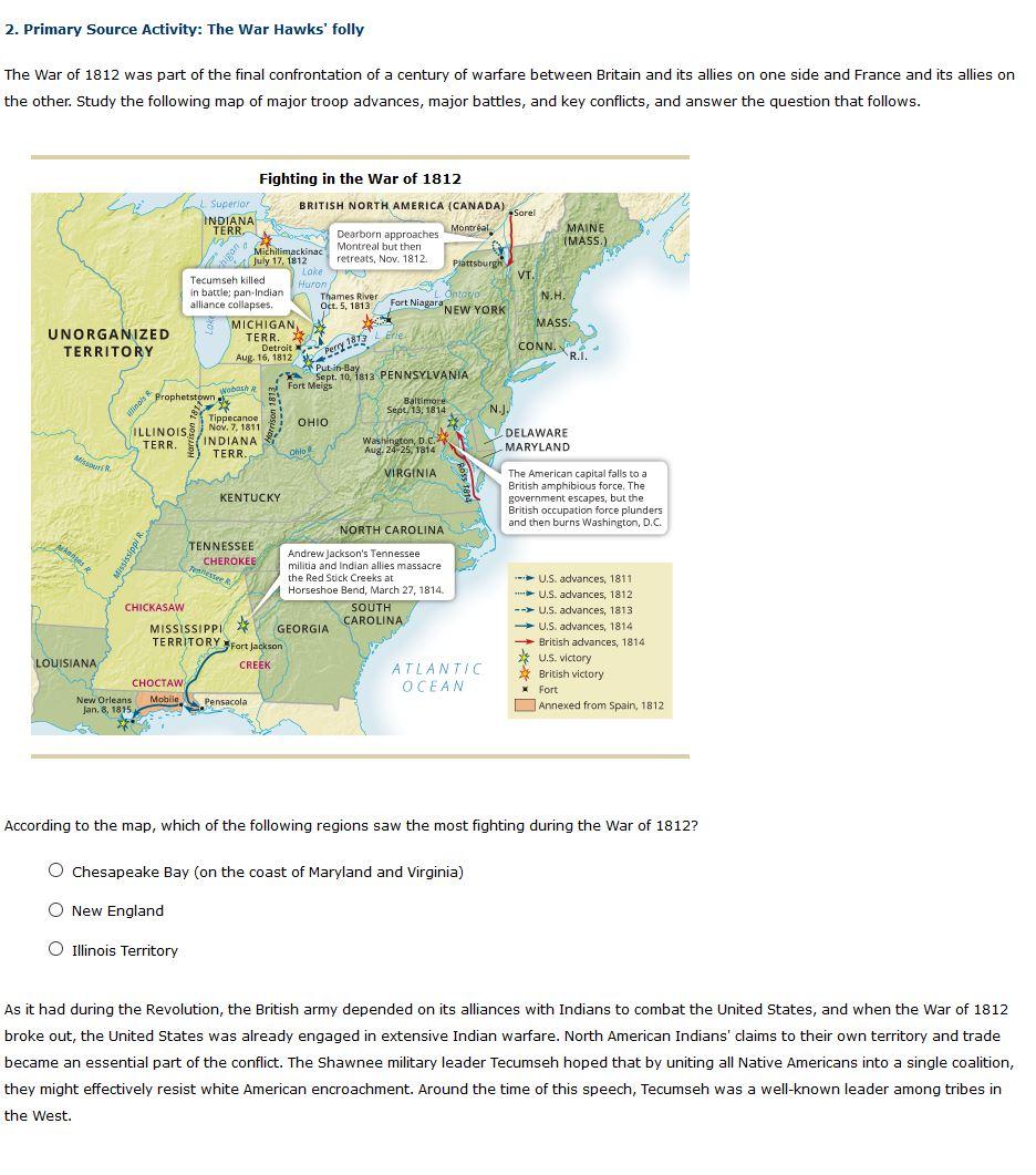 Solved 2. Primary Source Activity: The War Hawks' folly The | Chegg.com