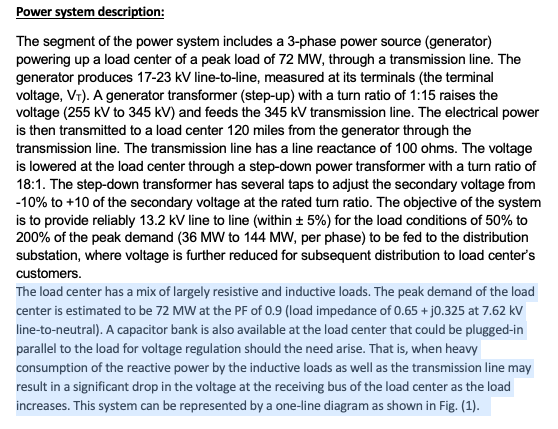 Solved Power system description: The segment of the power | Chegg.com
