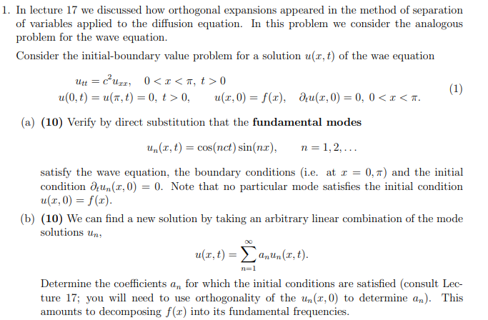 Solved 1. In lecture 17 we discussed how orthogonal | Chegg.com