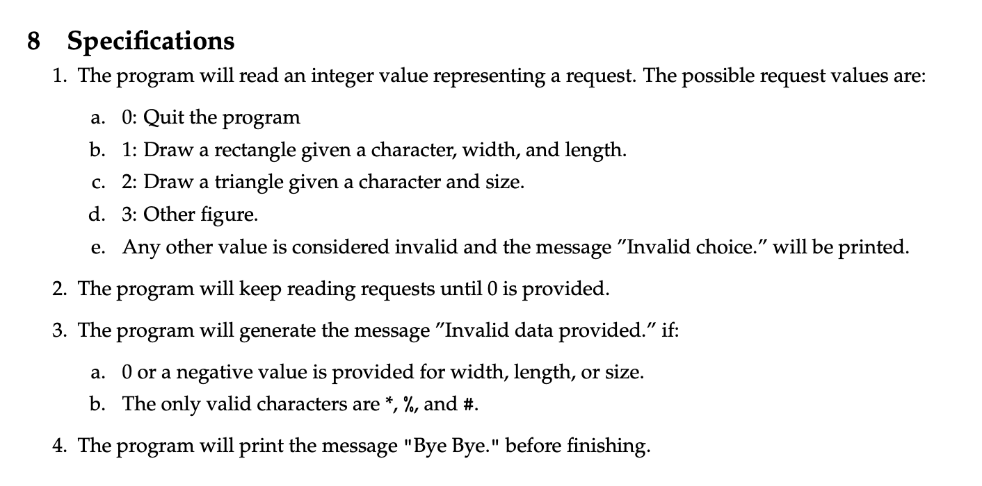Solved 8 Specifications 1. The program will read an integer | Chegg.com