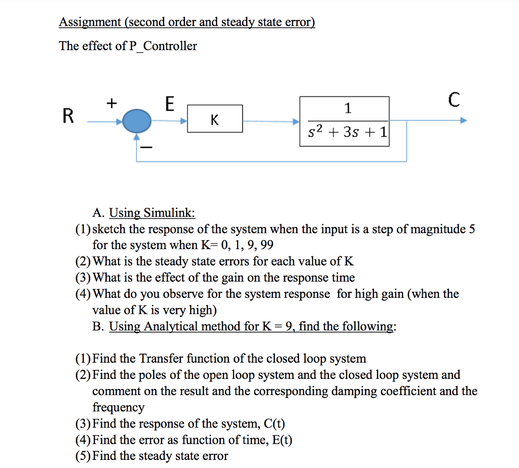 Solved Assignment (second order and steady state error The | Chegg.com