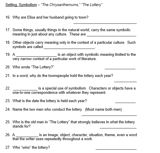 Setting. Symbolism - "The Chrysanthemums," "The | Chegg.com