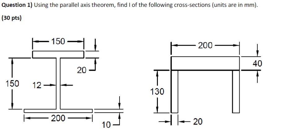 Solved Question 1) Using the parallel axis theorem, find I | Chegg.com