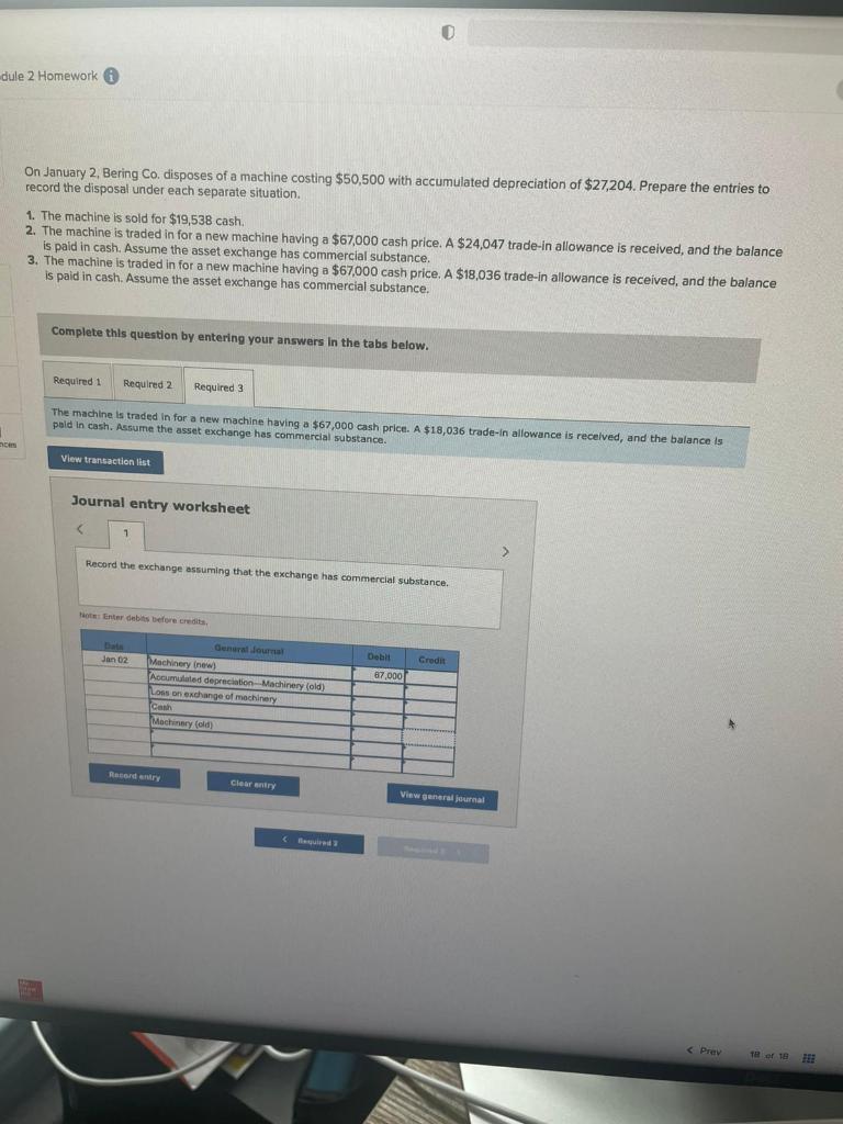 Solved dule 2 Homework On January 2, Bering Co. disposes of | Chegg.com