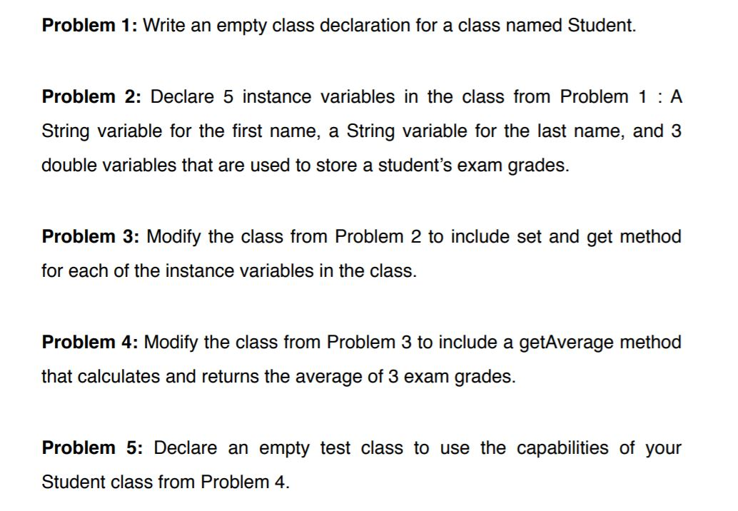 Problem 1 Write An Empty Class Declaration For A