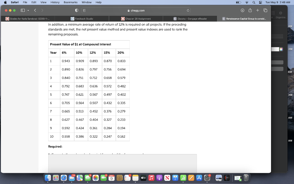 Solved In addition, a minimum average rate of return of 12% | Chegg.com