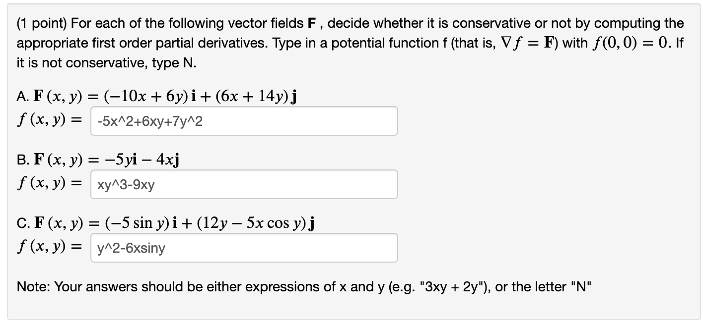 Solved (1 point) For each of the following vector fields F, | Chegg.com